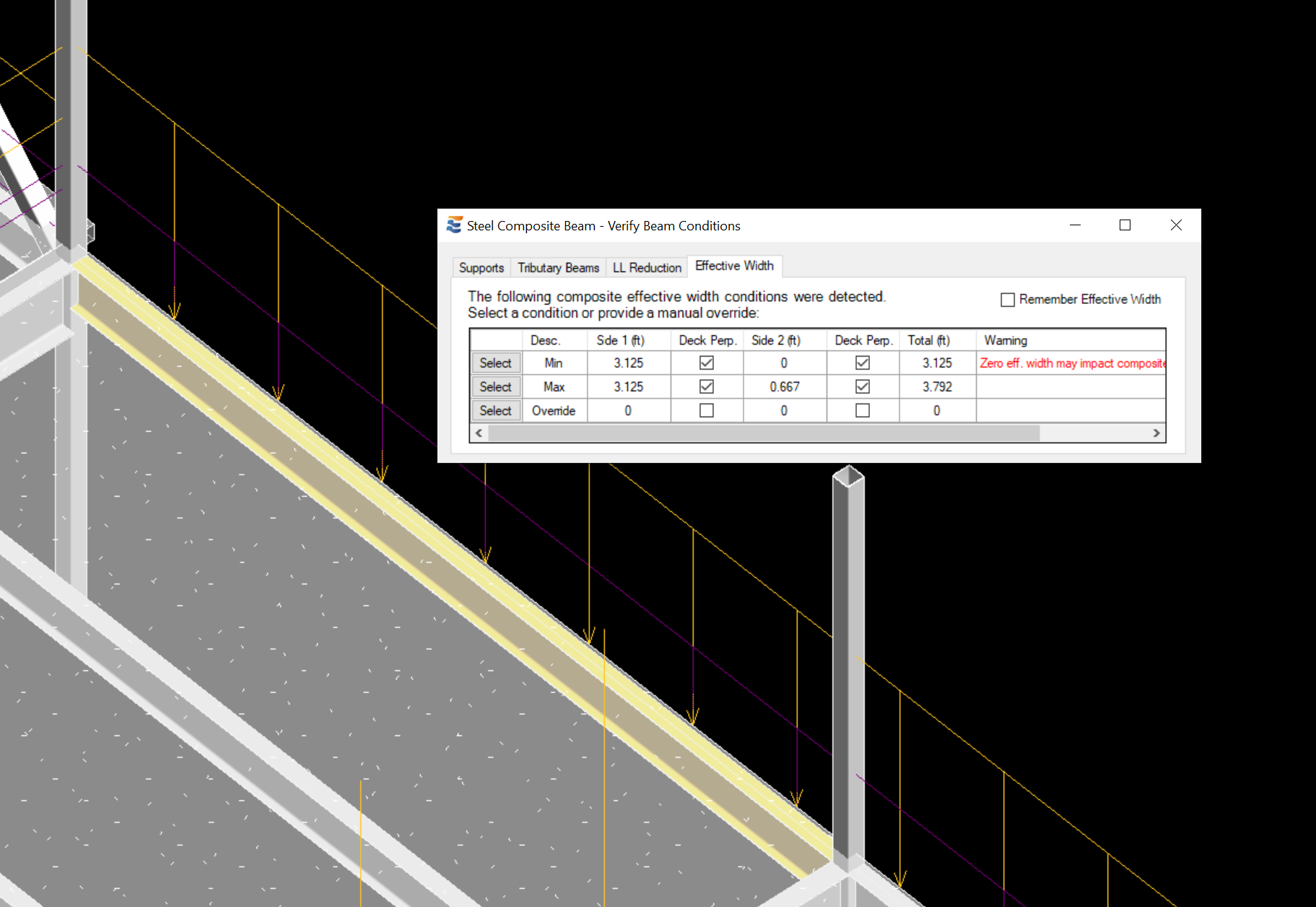 Working With Beam Calculations > Steel Composite Beam Calculations > Effective Width