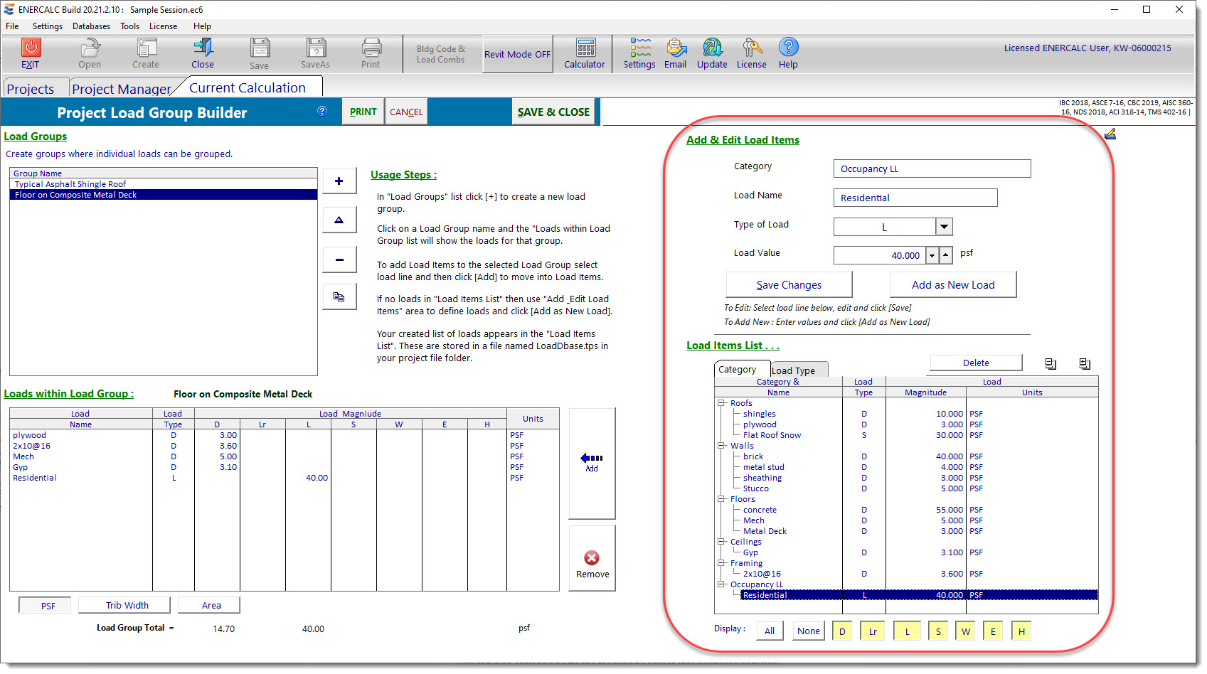 Calculation Modules > Loads & Forces Divisions > Project Load Group Builder