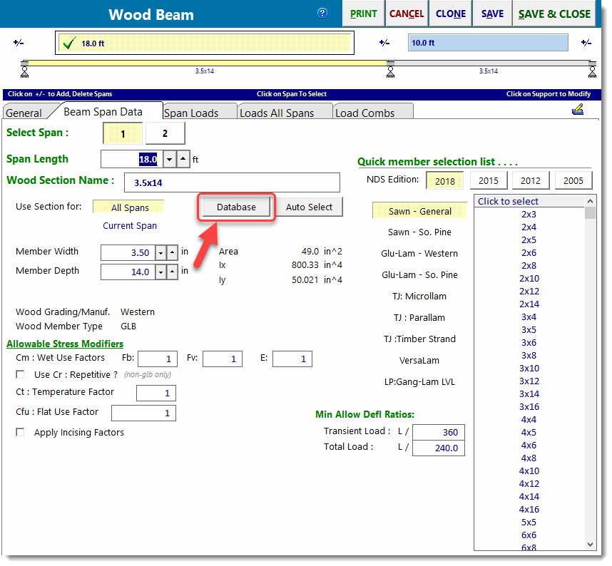 Calculation Modules > Beams > Wood Beam