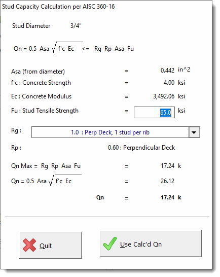 Calculation Modules > Beams > Composite Steel Beam