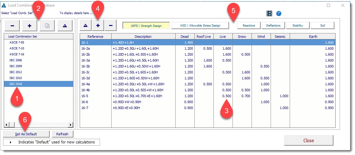 Main Menu Databases Load Combination Database 1726