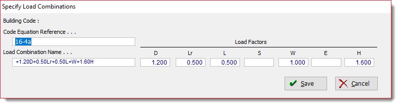 Main Menu > Databases > Load Combination Database
