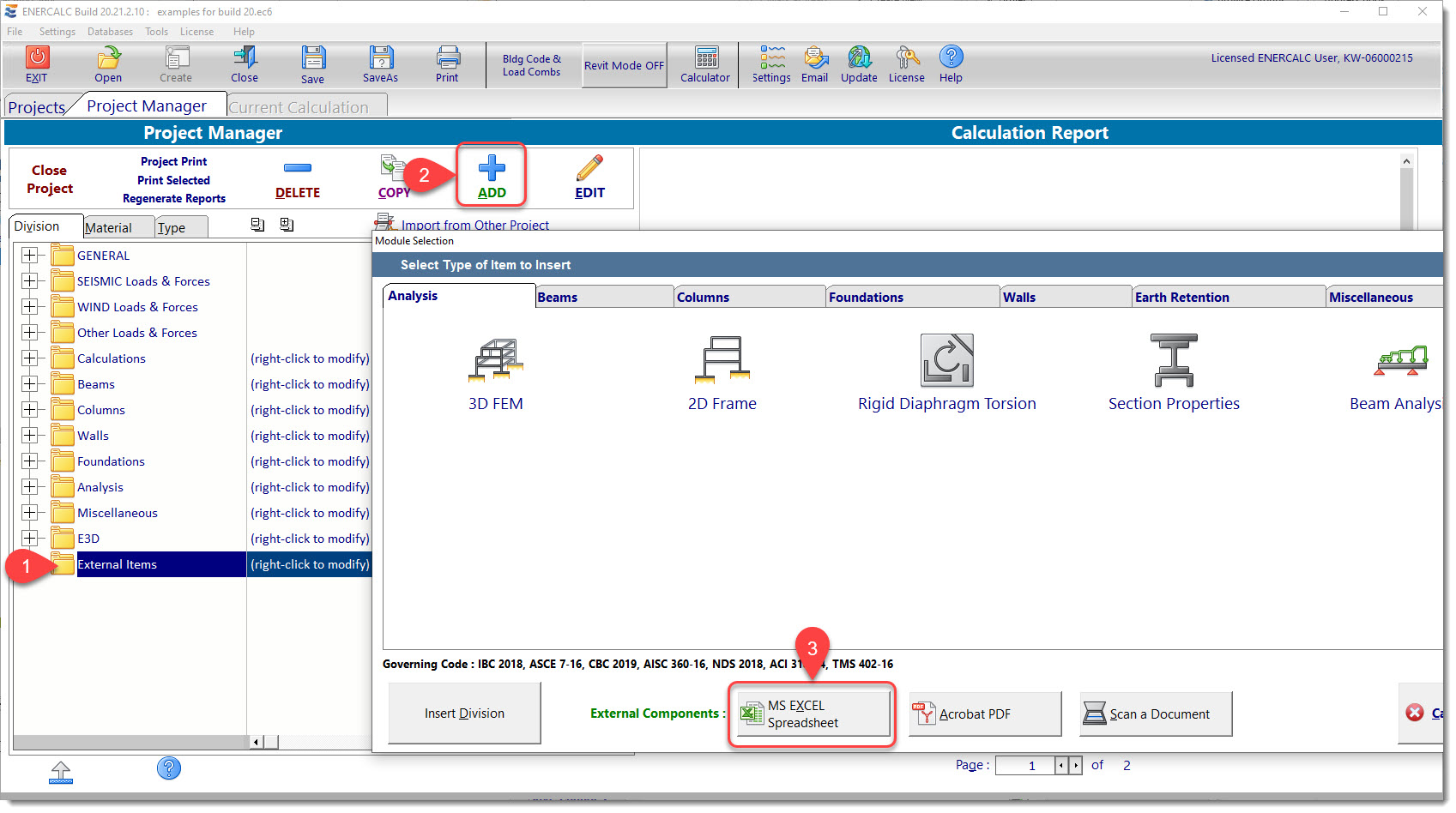 Calculation Modules External Items EXCEL Spreadsheet