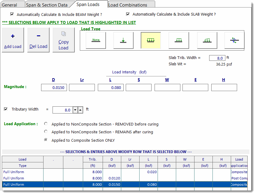 Calculation Modules > Beams > Composite Steel Beam
