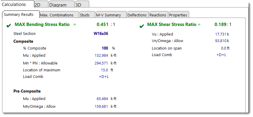 Calculation Modules > Beams > Composite Steel Beam