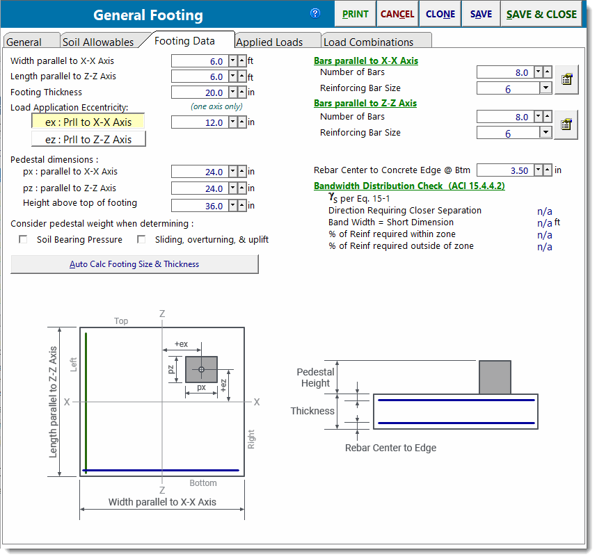 Calculation Modules > Foundations > General Footing