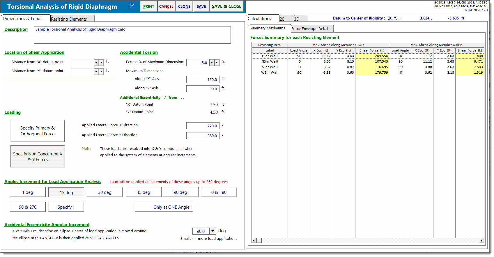 Calculation Modules > Miscellaneous Calculation Modules > Torsional Analysis of Rigid Diphragm