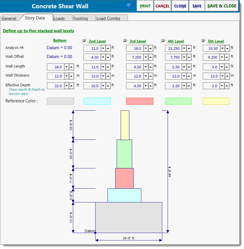 Calculation Modules > Walls > Shear Walls > Concrete Shear Wall
