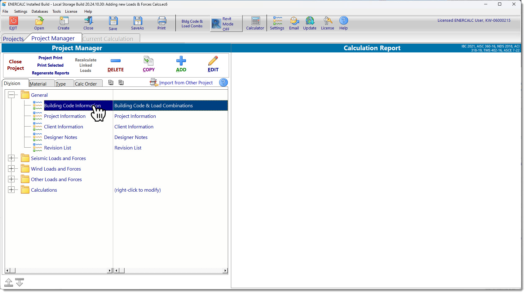 Calculation Modules > Loads & Forces Divisions
